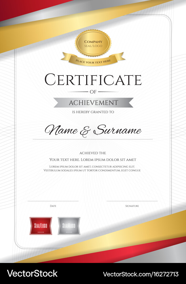 Portrait luxury certificate template with elegant Vector Image