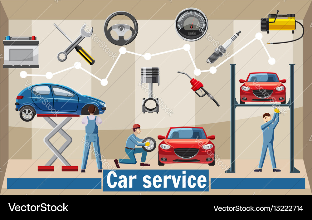Car service tools concept cartoon style Royalty Free Vector