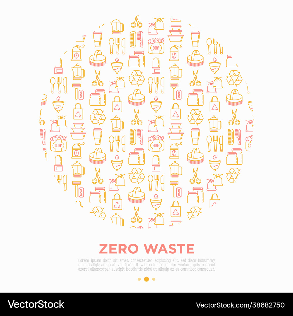 Zero waste concept in circle with thin line icons Vector Image