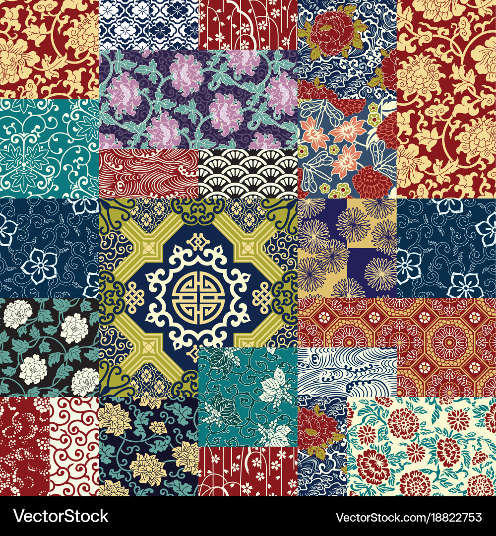Chinese style fabric patchwork wallpaper Vector Image