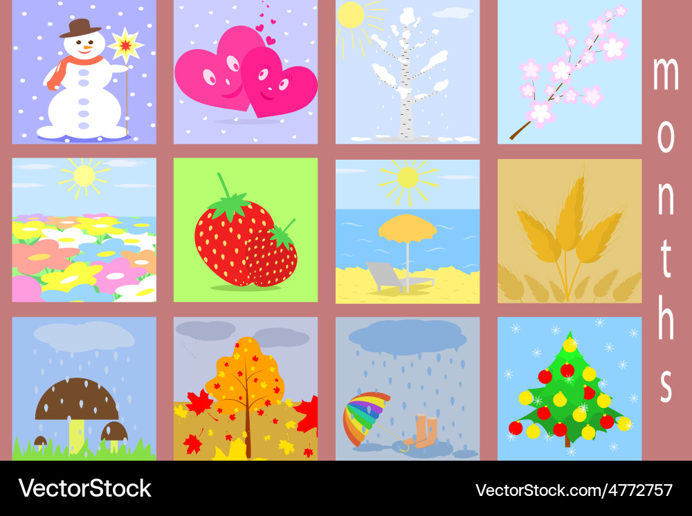 Flat icons of months Royalty Free Vector Image