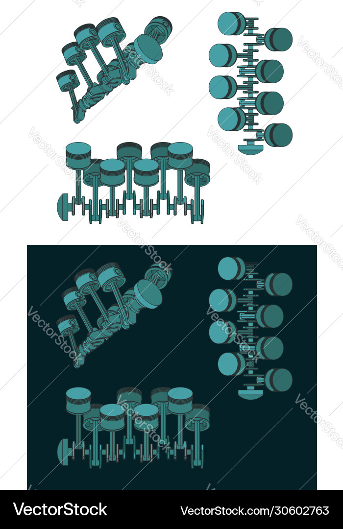 Piston crank mechanism color drawings Royalty Free Vector