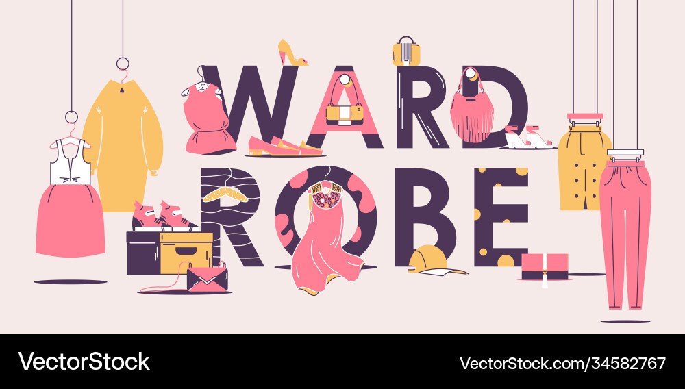 Wardrobe large lettering with fashion elements Vector Image