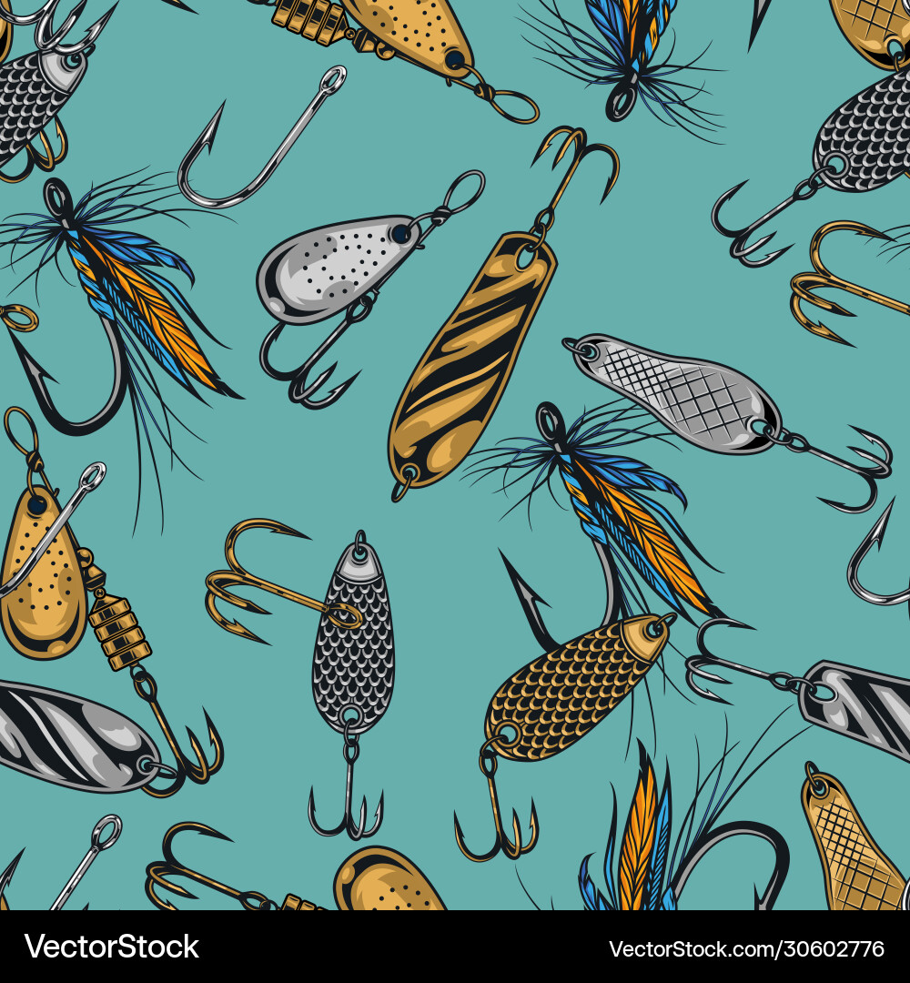Vintage fishing lures seamless pattern Royalty Free Vector