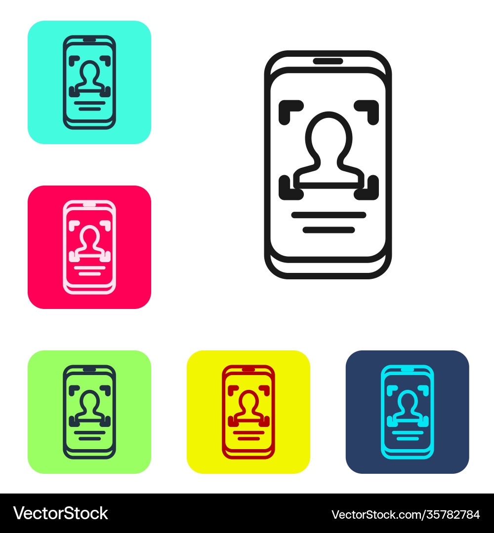 Black line mobile phone and face recognition icon Vector Image
