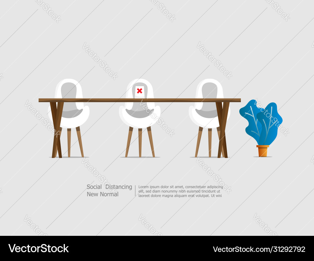 Table and chairs with social distancing concept Vector Image