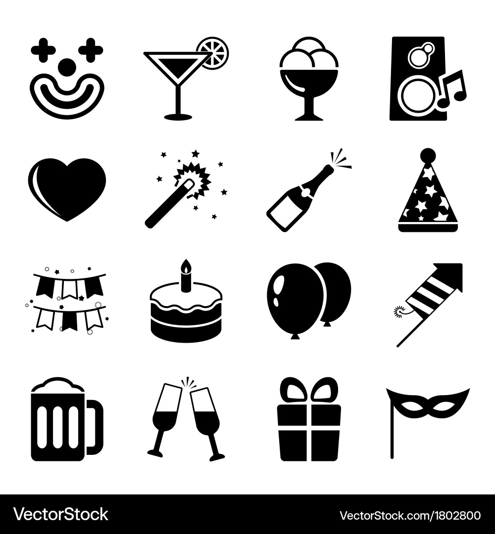 Party icons set contrast flat Royalty Free Vector Image