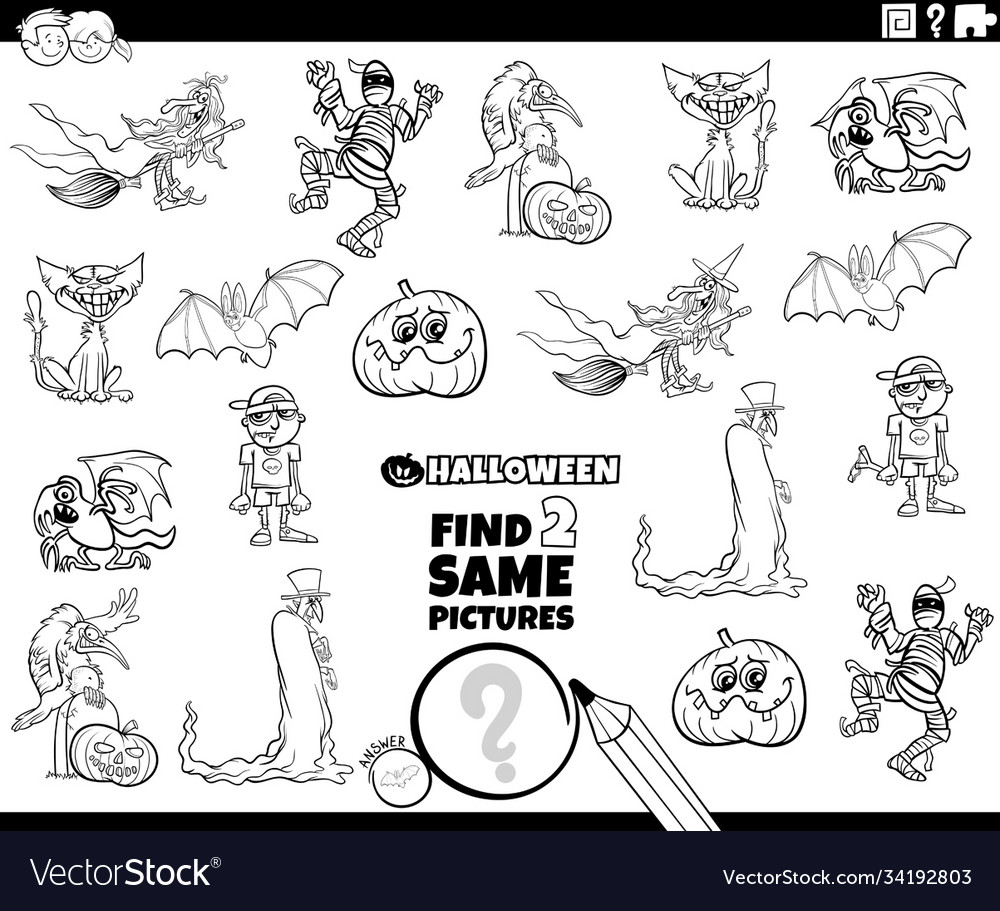 Find two same halloween characters game coloring Vector Image