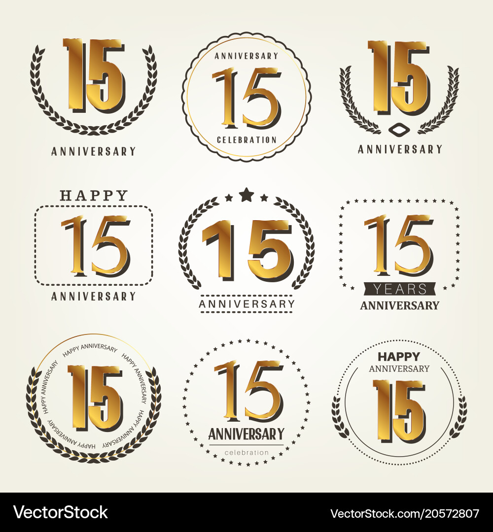 15 years anniversary logo set Royalty Free Vector Image