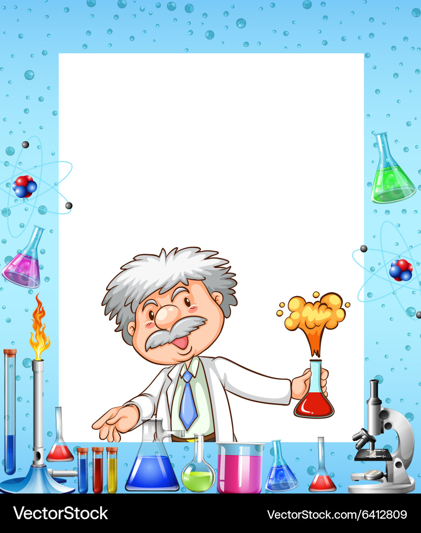 Border design with scientist and chemicals Vector Image