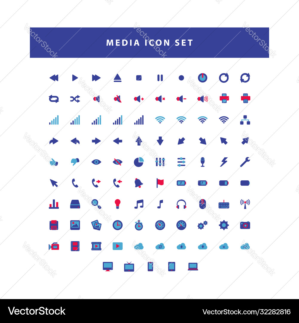 Modern media collection icon set with flat color Vector Image