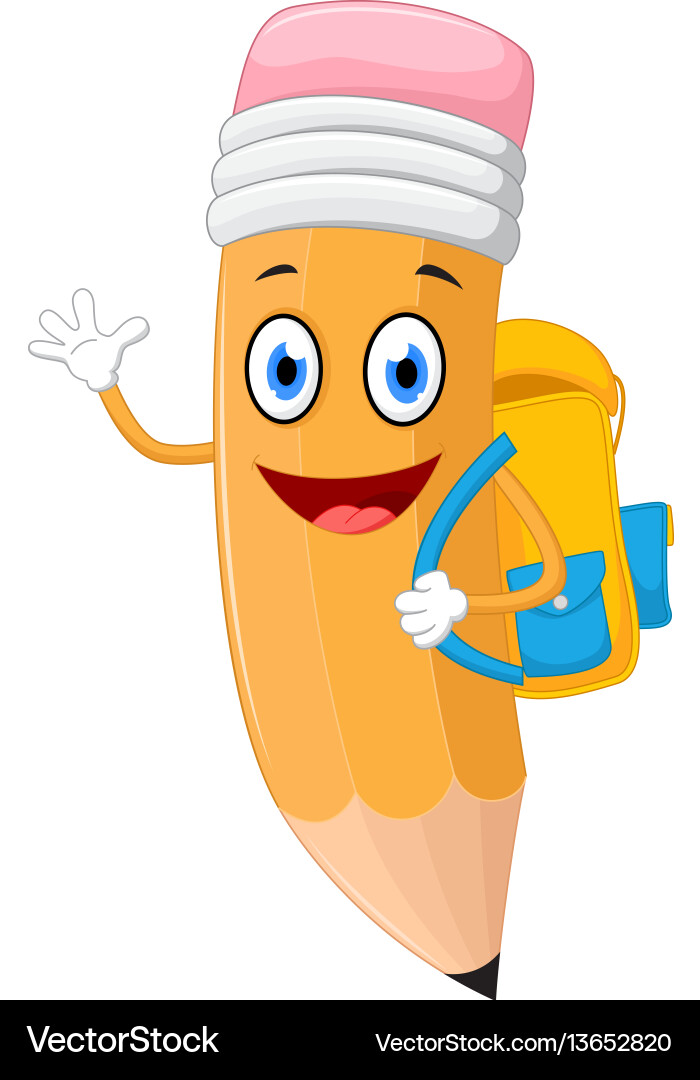 Pencils Cartoon With School Bag Royalty Free Vector Image