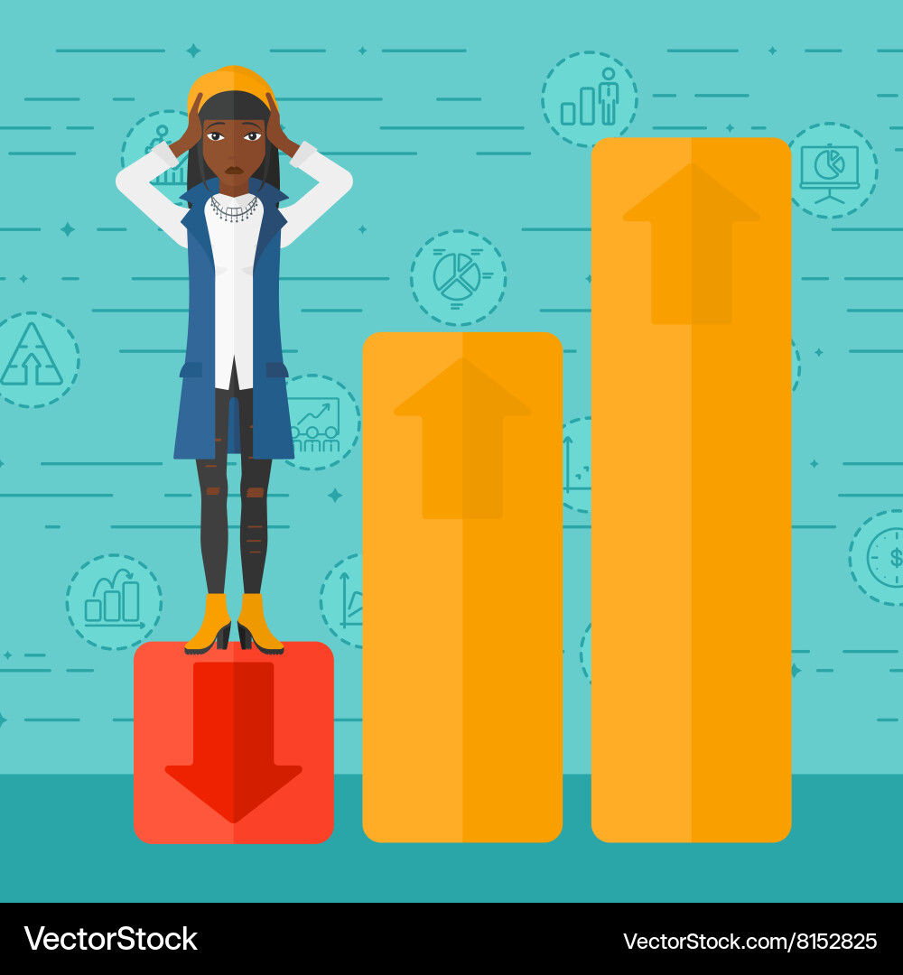 Business woman standing on low graph Royalty Free Vector