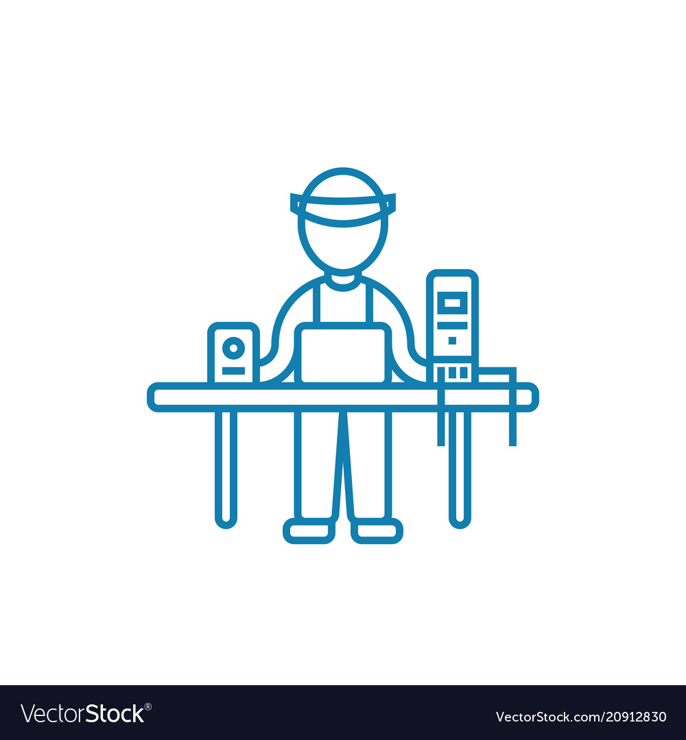 Computer wizard linear icon concept Royalty Free Vector