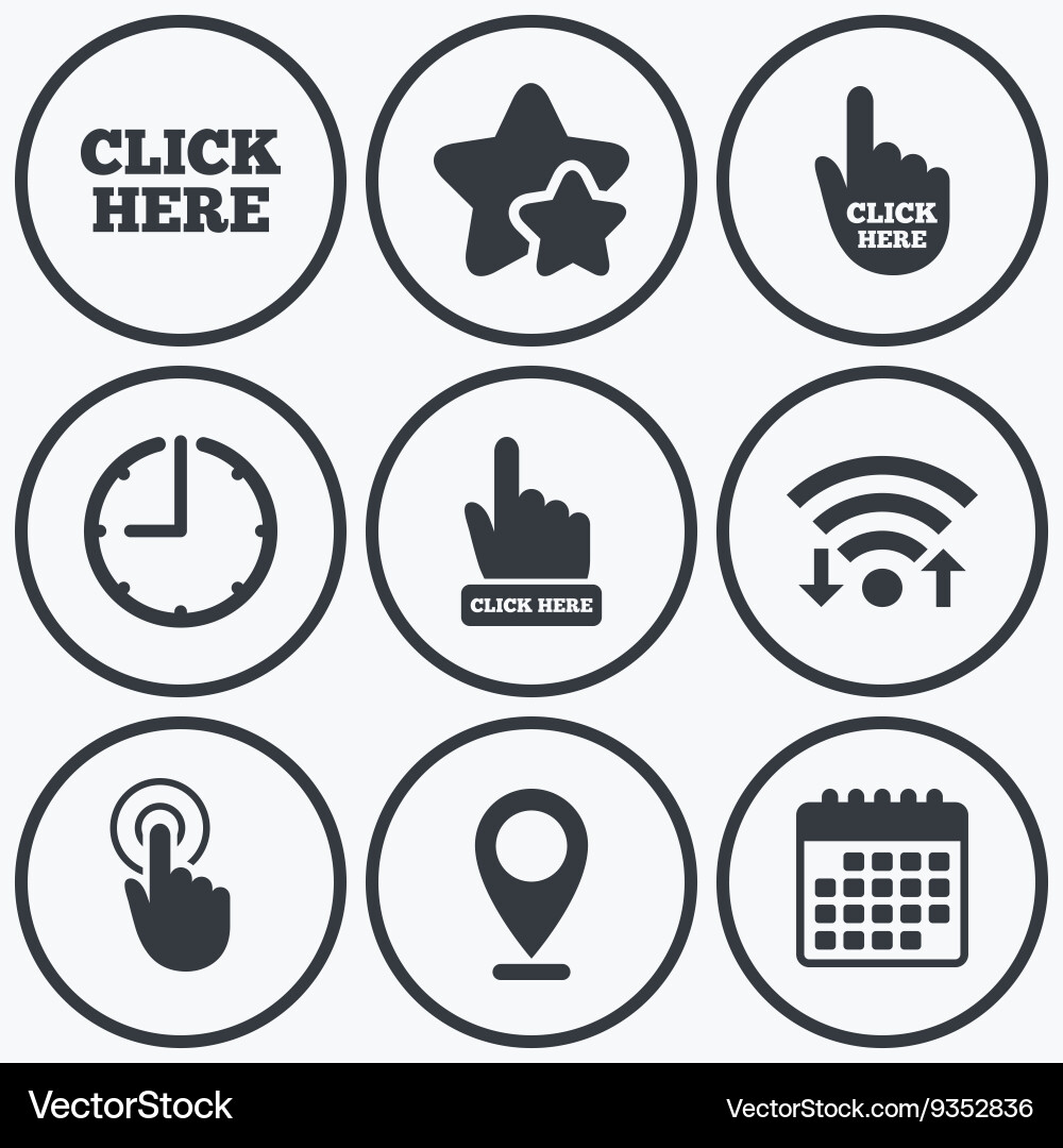 Click here signs hand press icons Royalty Free Vector Image