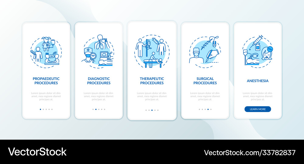 Medical procedures types onboarding mobile app Vector Image