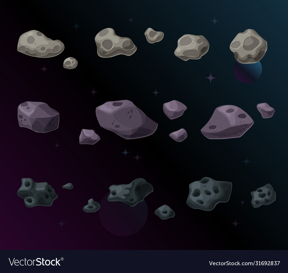 Set different space objects asteroids Royalty Free Vector