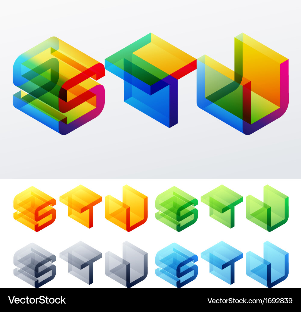 Colored text in isometric view Royalty Free Vector Image