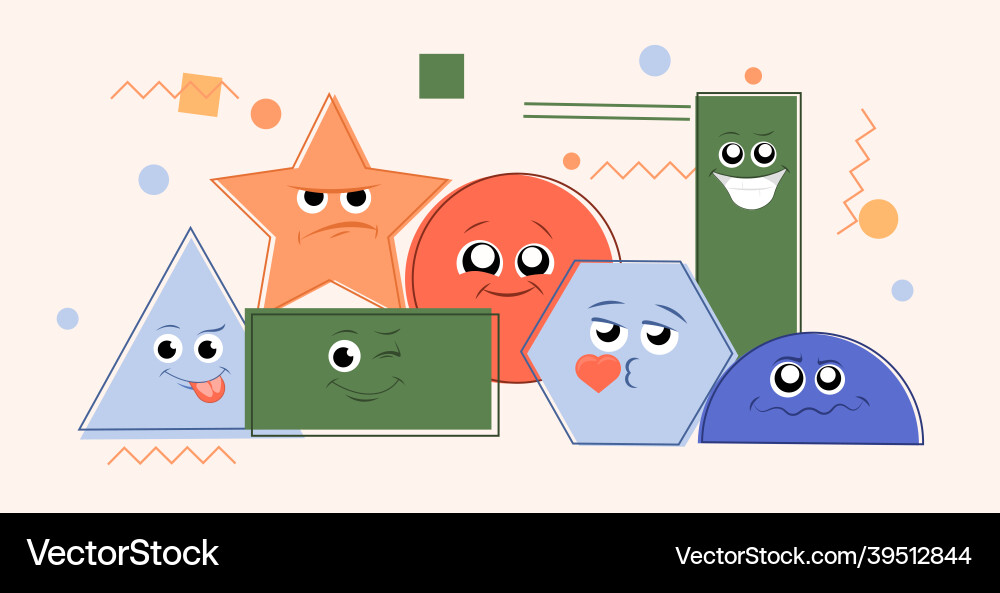 Composition of cute geometric emoticons Royalty Free Vector