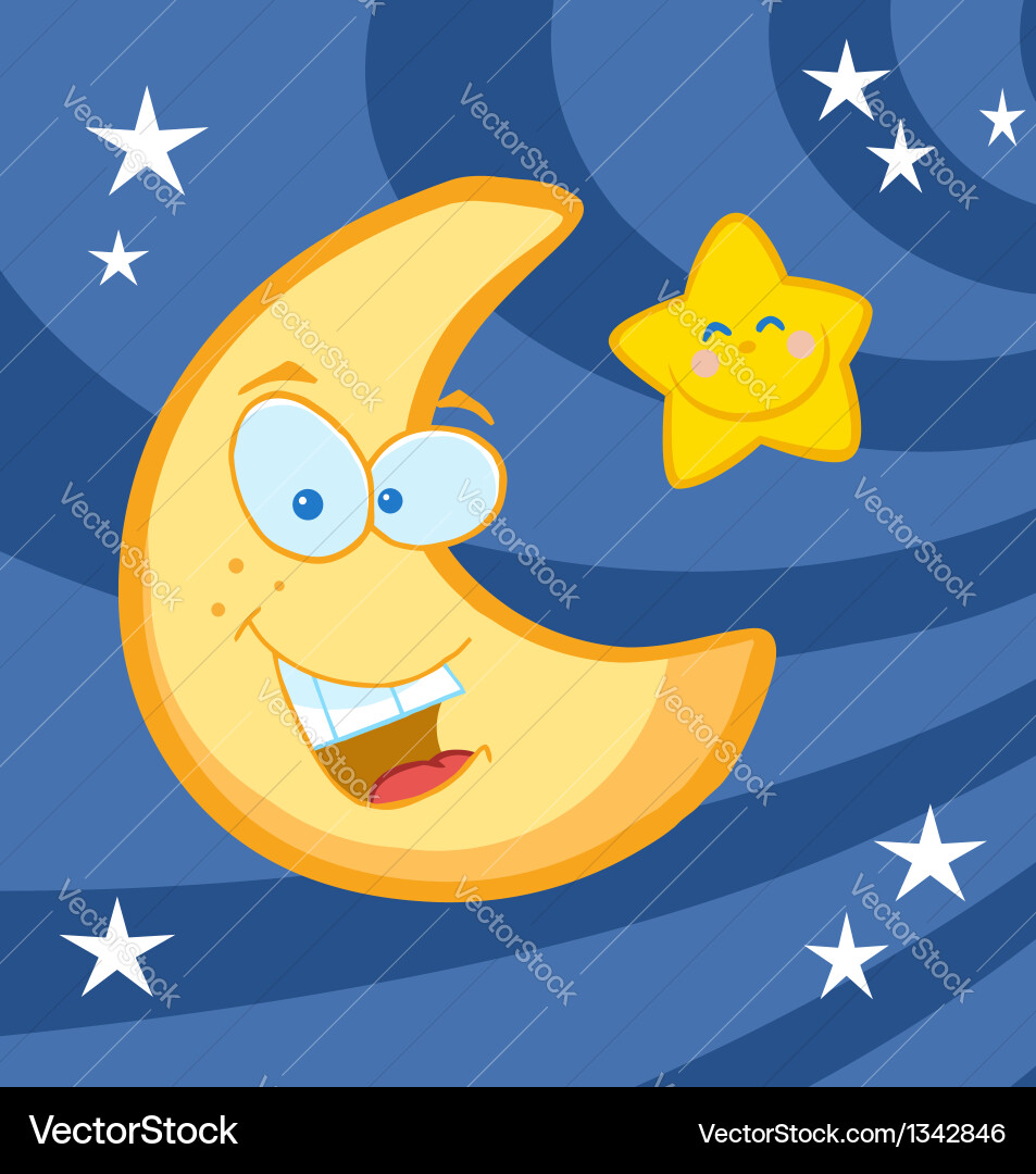 Smiling Moon And Star Cartoon Characters Vector Image