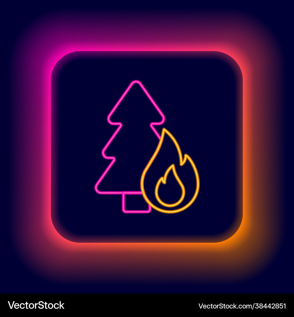 Glowing neon line burning forest trees in fire Vector Image
