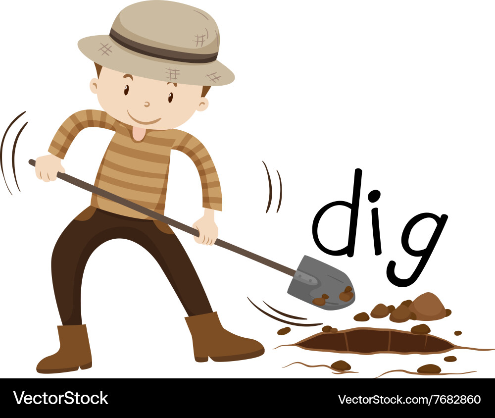Man with shovel digging a hole Royalty Free Vector Image