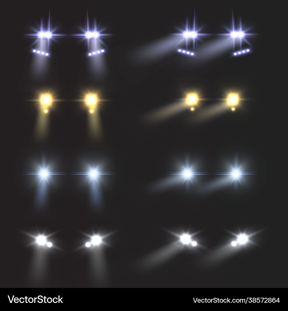 Headlights car realistic round bright vehicle Vector Image