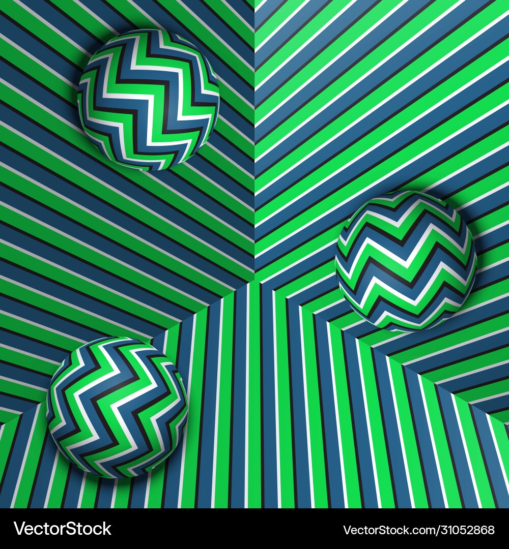 Three spheres move in corner optical illusion Vector Image