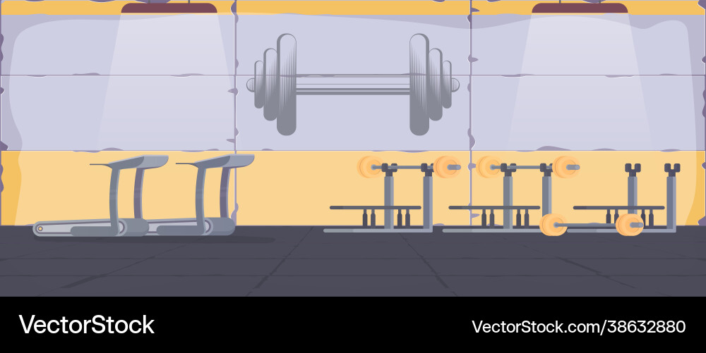 Spotted gym with exercise equipment concept Vector Image