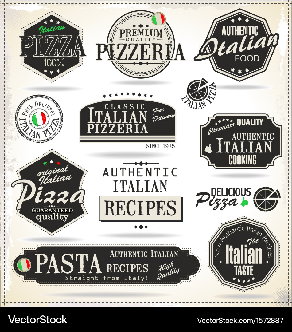 Pizza labels Royalty Free Vector Image - VectorStock