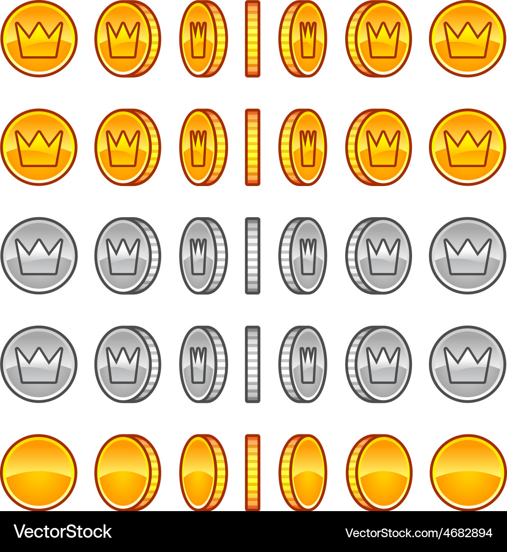 Crown coins rotation animation sprites Royalty Free Vector