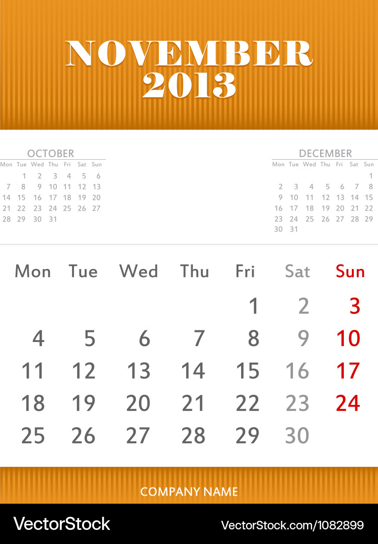 November 2013 calendar design Royalty Free Vector Image