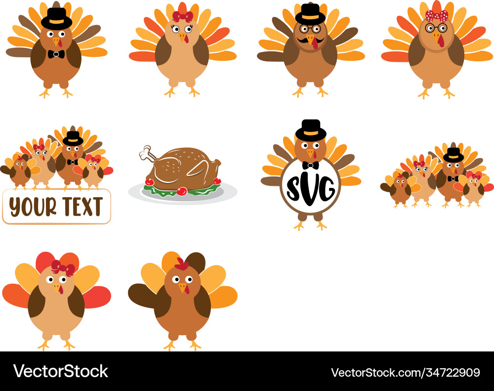 Set cartoon turkey cartoon turkey monogram Vector Image