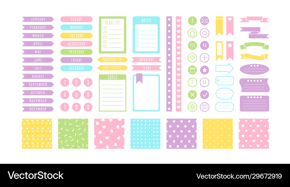 Pastel stickers flat set Royalty Free Vector Image
