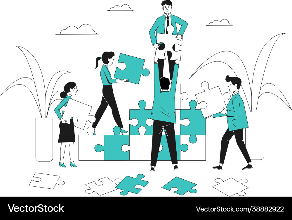 Office people with puzzle communications team Vector Image