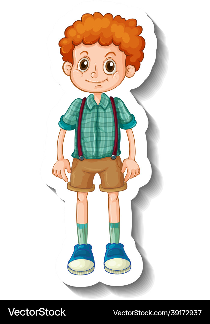 A sticker template with happy boy in standing Vector Image