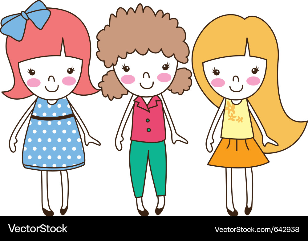 Three cute girls Royalty Free Vector Image - VectorStock