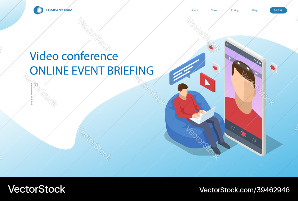 Isometric video conference online meeting work Vector Image