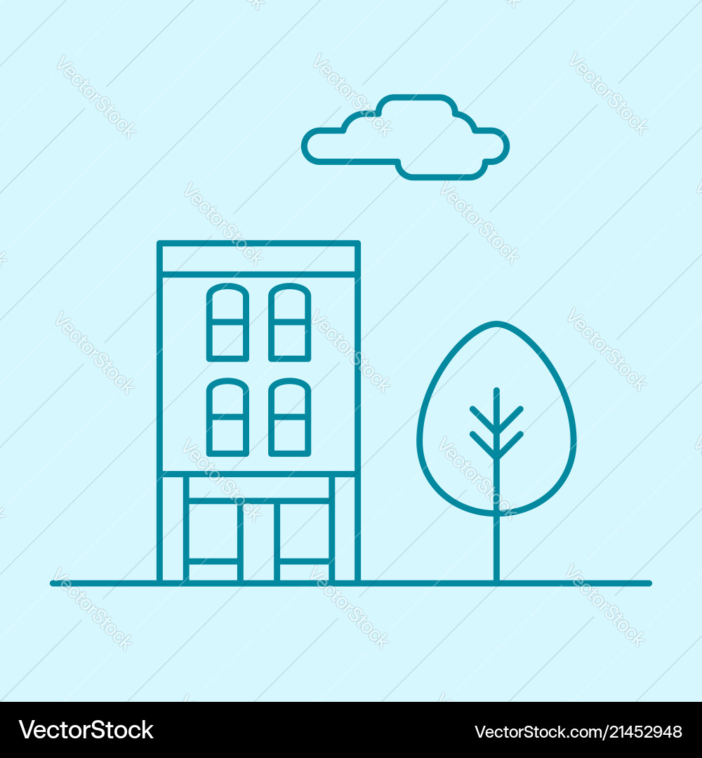 City thin line office building with tree Vector Image