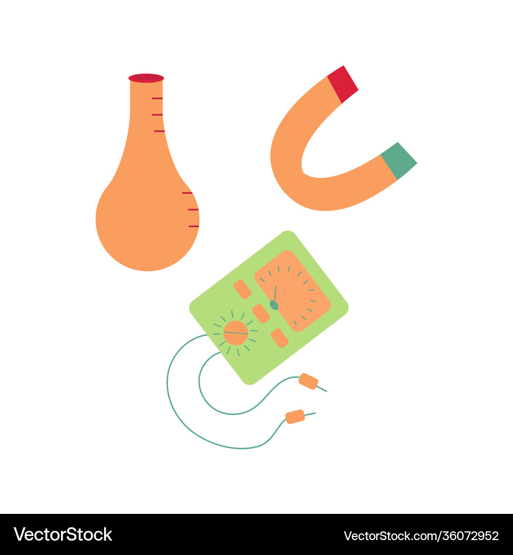 Flask for chemical reactions ammeter magnet Vector Image