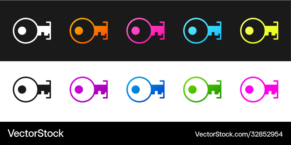 Set key icon isolated on black and white Vector Image