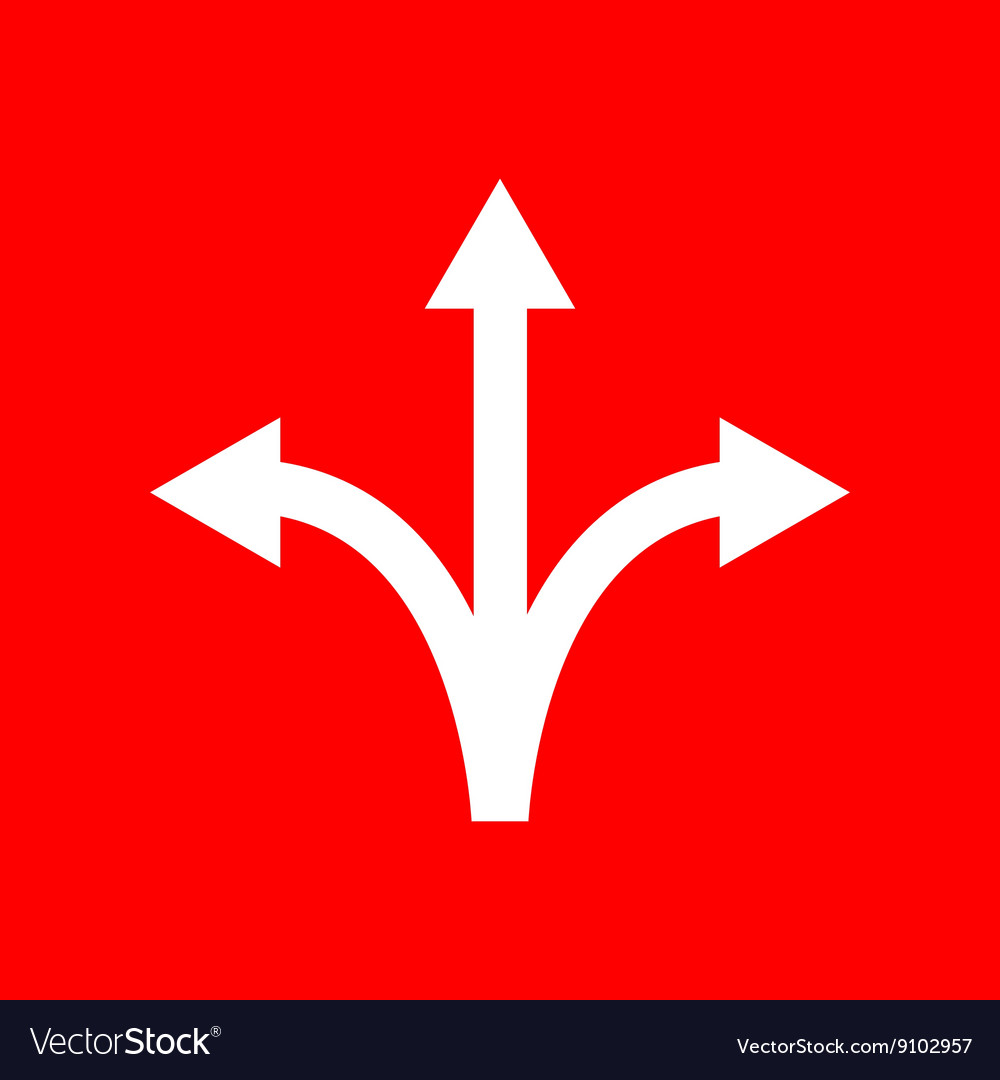 Three-way direction arrow sign Royalty Free Vector Image