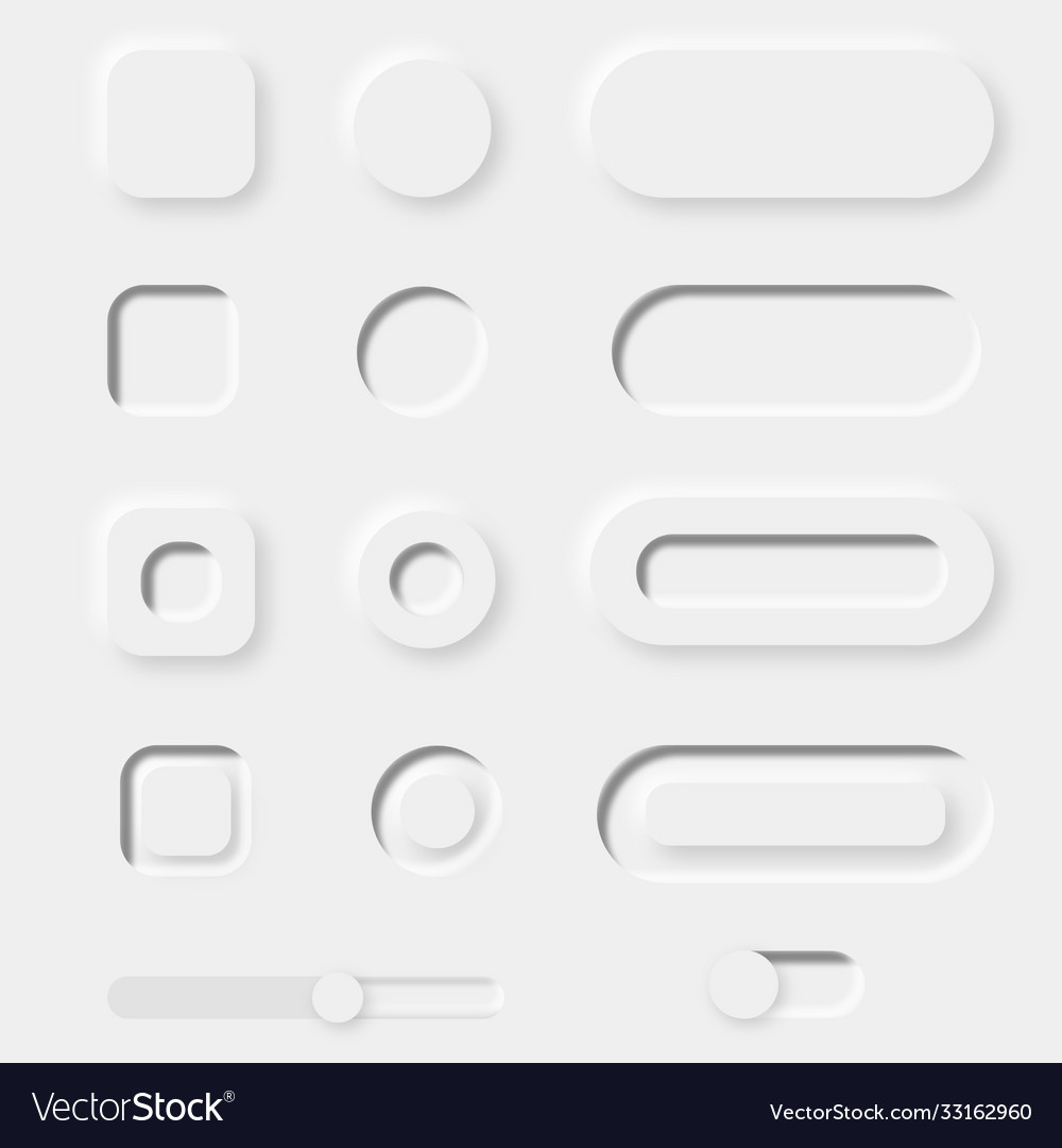 Set 3d white buttons neomorphism design style Vector Image