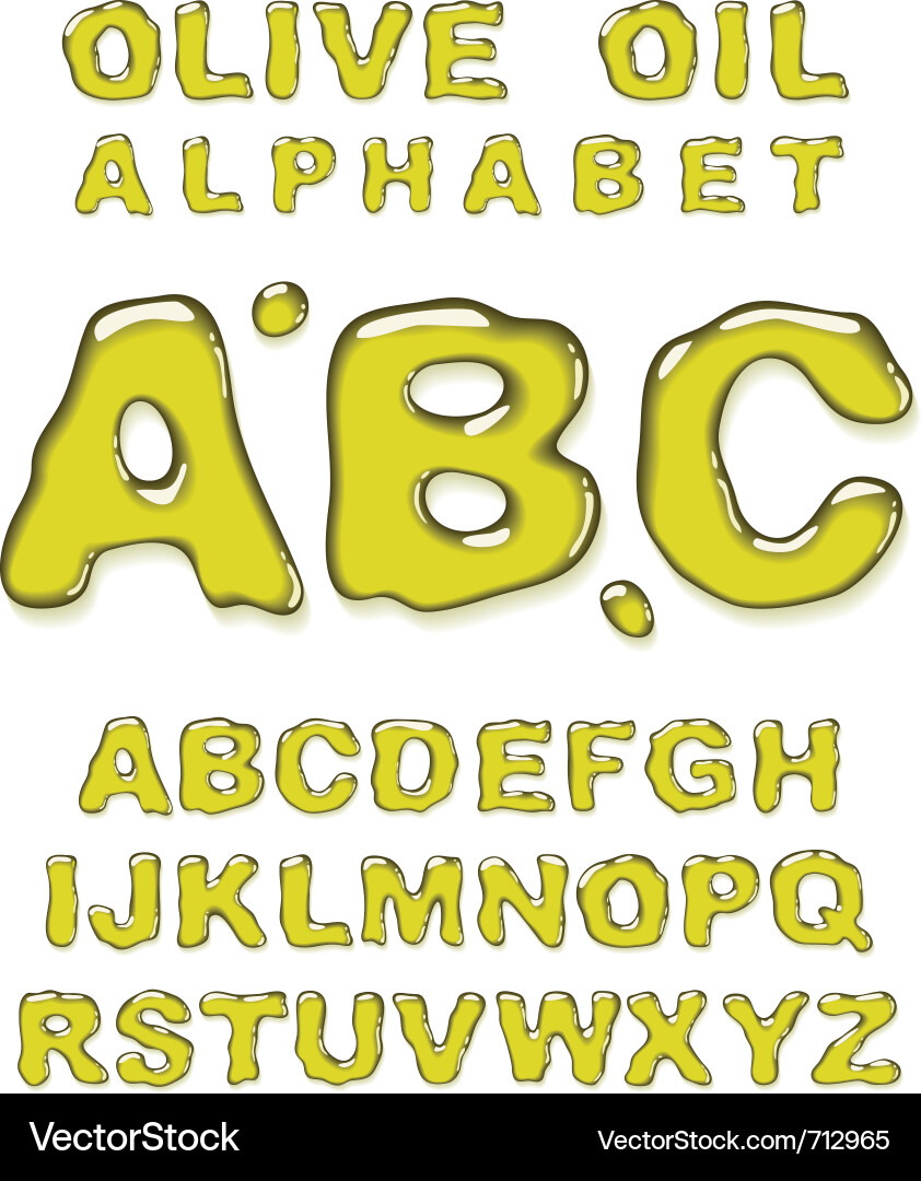 Olive oil alphabet letters Royalty Free Vector Image