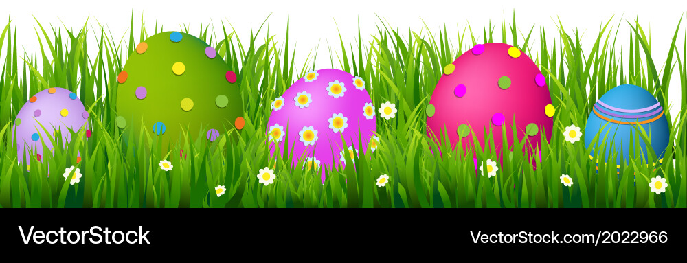 Border With Grass And Eggs Easter Card Royalty Free Vector