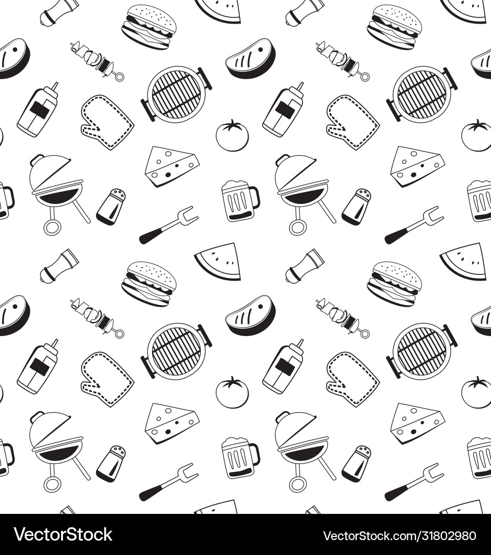 Bbq icons seamless pattern background barbecue Vector Image