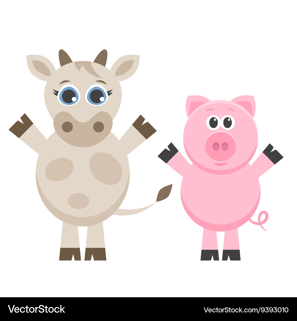 Cute cow and pig isolated on white Royalty Free Vector Image - VectorStock