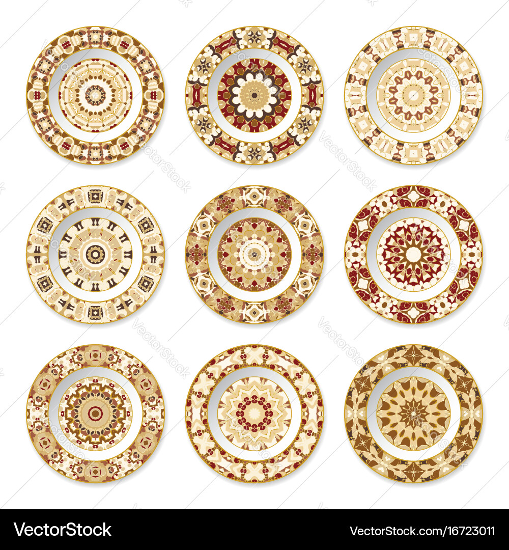 Set of decorative plates with a orange pattern Vector Image