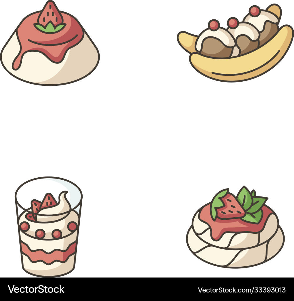 Popular sweets rgb color icons set Royalty Free Vector Image