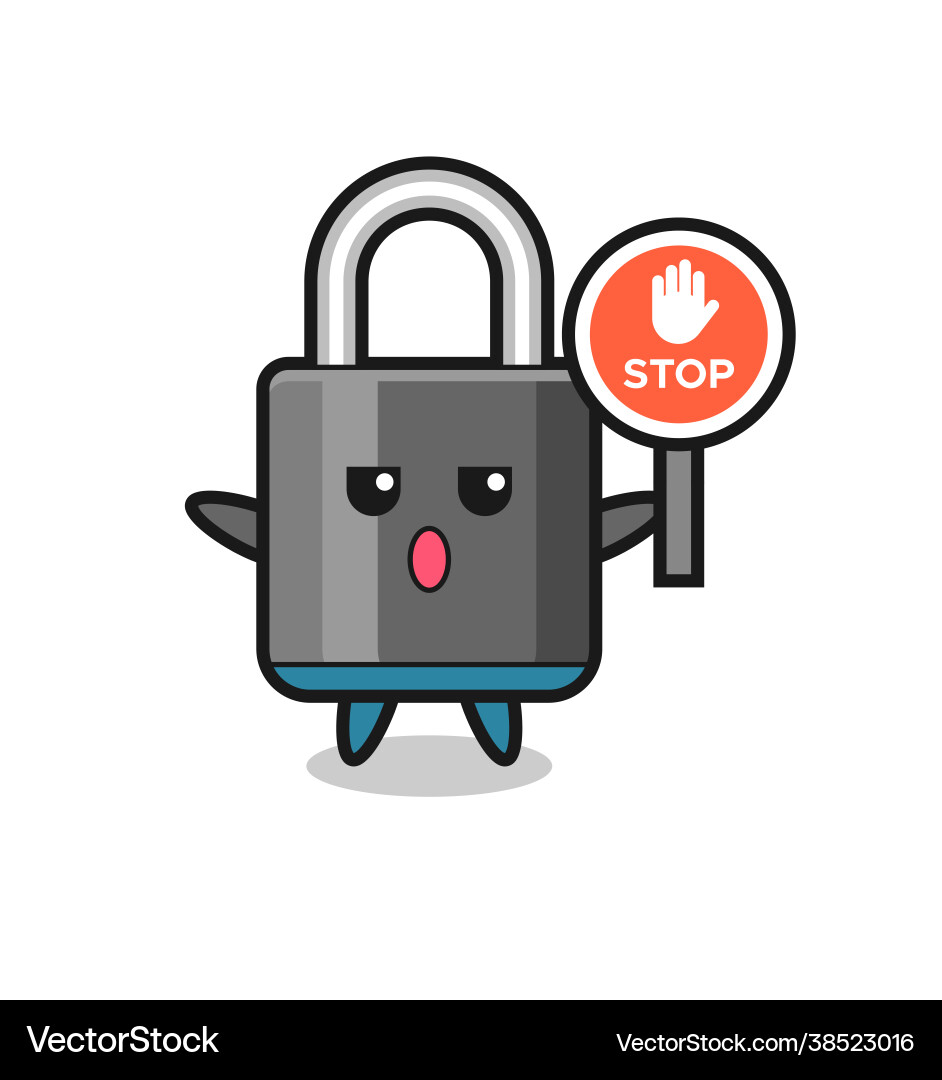 Padlock character holding a stop sign Royalty Free Vector
